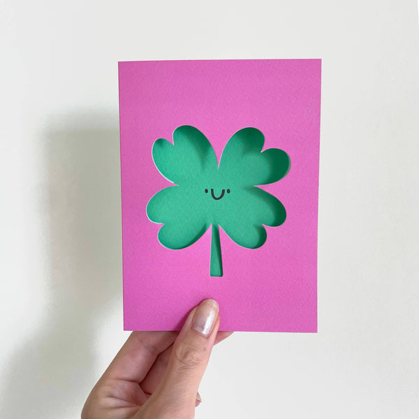 Smiling Clover Cute Cut Out Good Luck Card - Penny Black