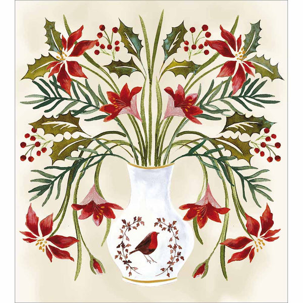 Red Robin & Red Flowers Charity Christmas Card 5 Pack - Penny Black