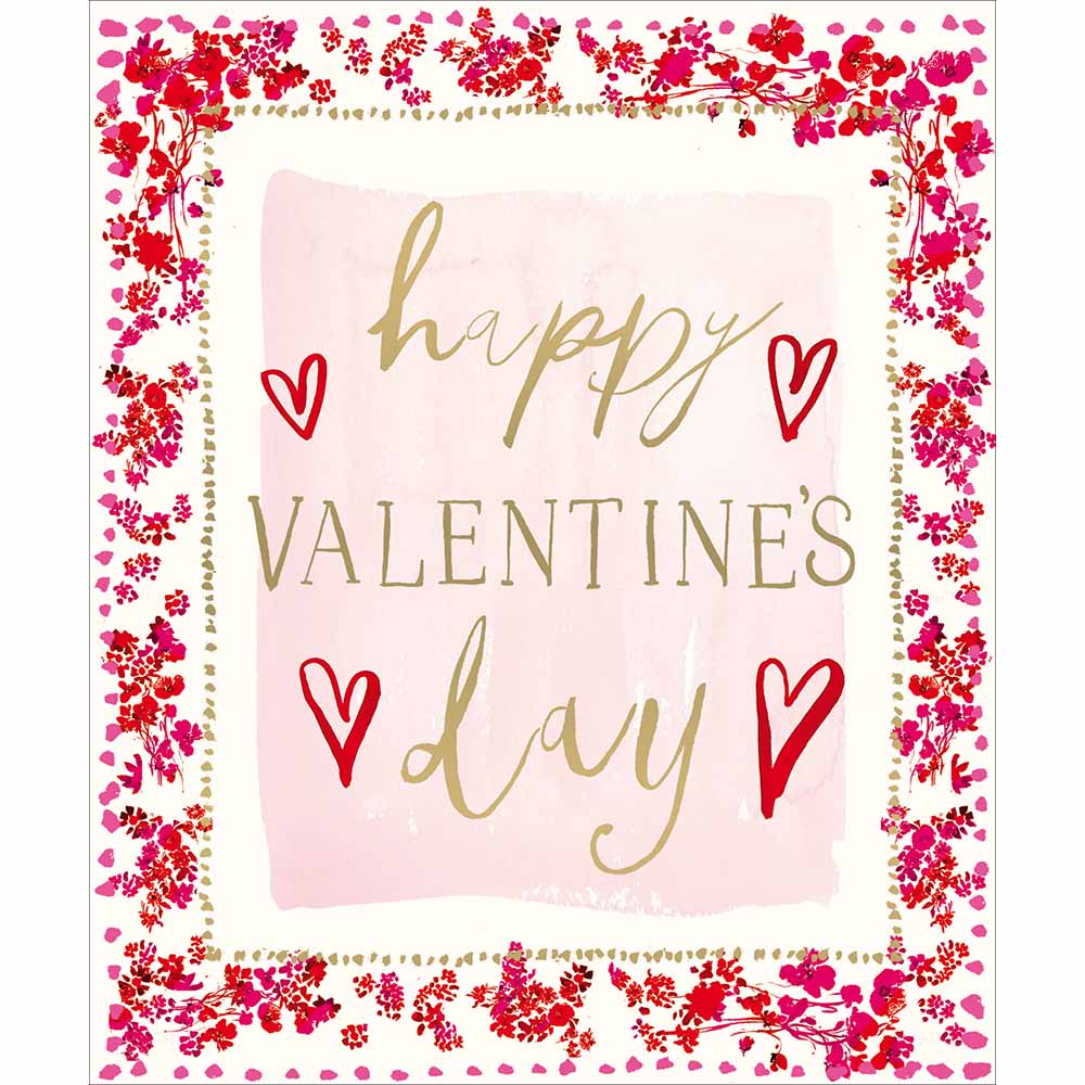 Red Floral Typographic Decorative Border Valentine's Day Card - Penny Black