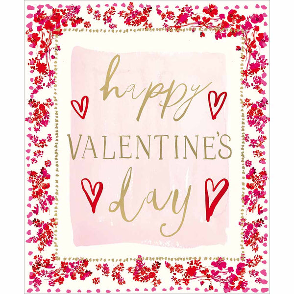 Red Floral Typographic Decorative Border Valentine's Day Card - Penny Black