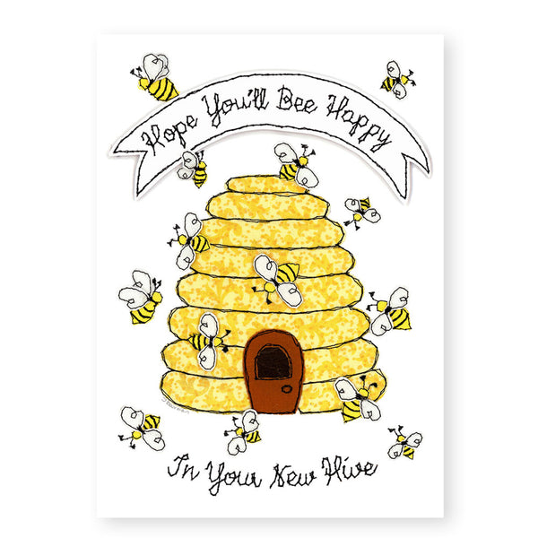 Bee Happy Hive New Home Card - Penny Black
