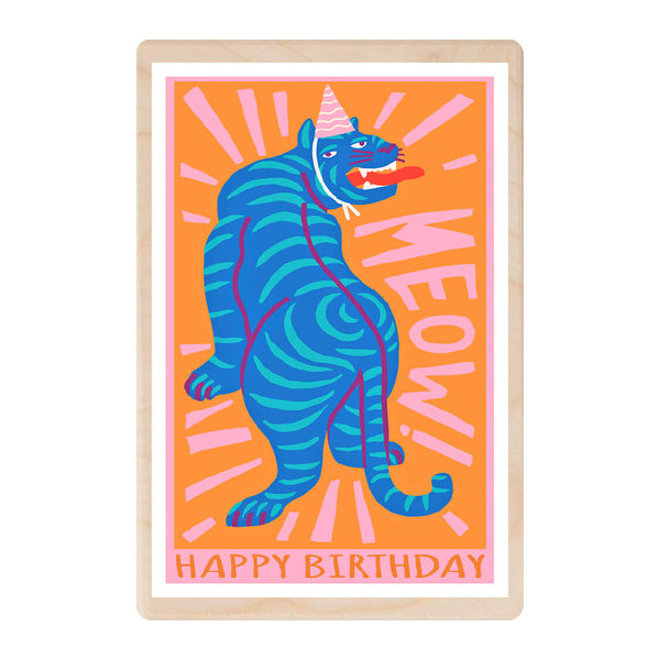 Meow Birthday Party Tiger Wooden Postcard - Penny Black